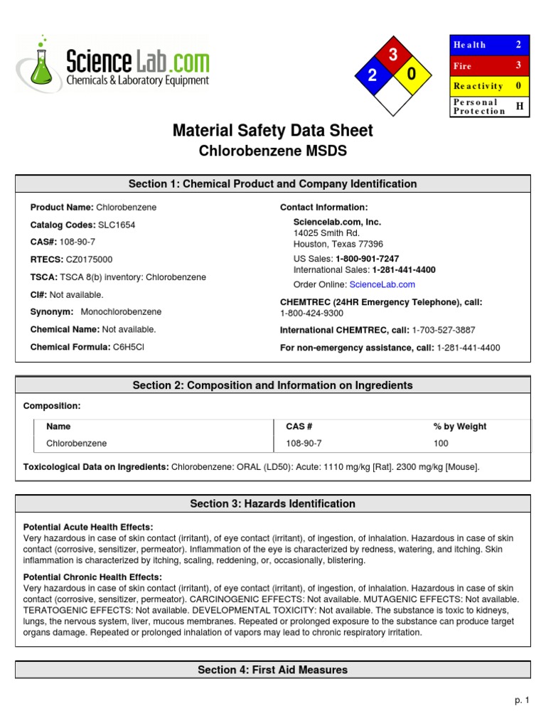 Mono Chlorobenzene MSDS | PDF | Toxicity | Chemistry