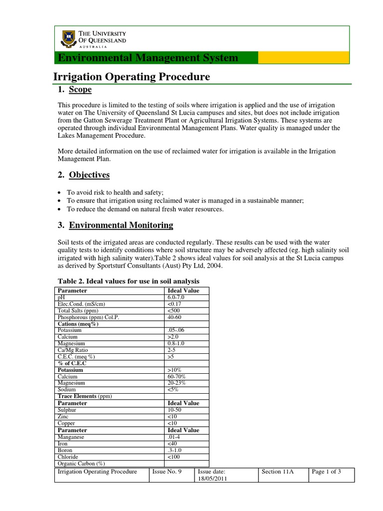 Irrig Operating Procedure | PDF | Reclaimed Water | Irrigation