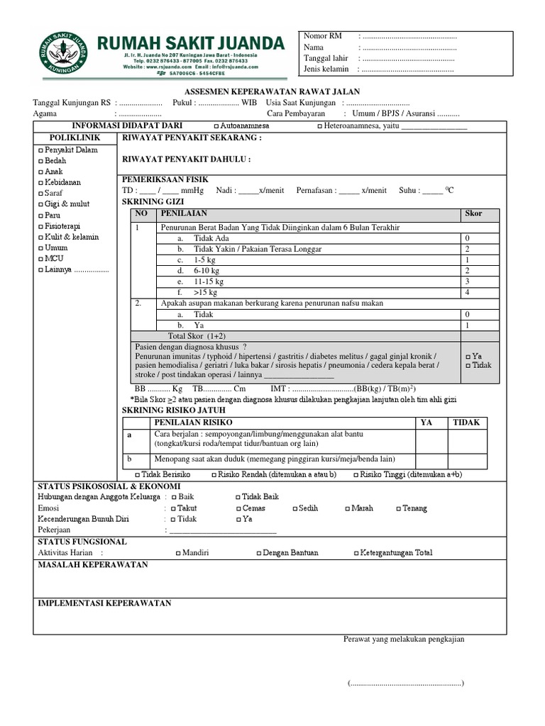 Form Asesmen RS Juanda Kuningan (DR - Ginssa) | PDF