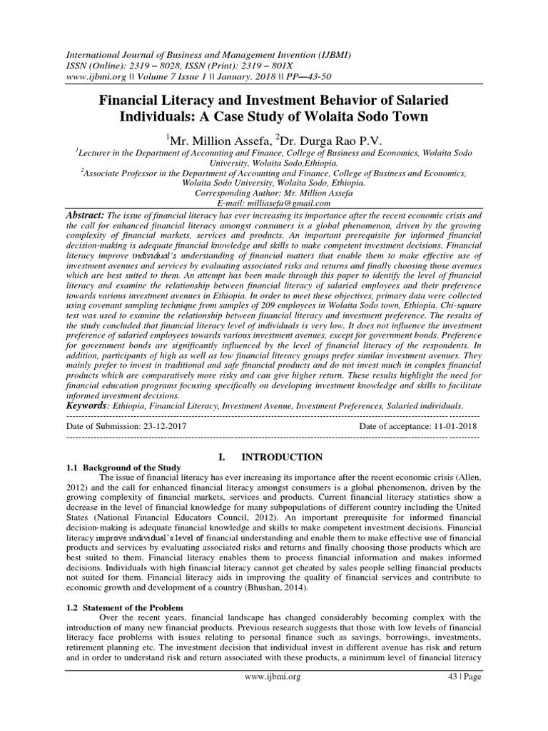 Financial Literacy and Investment Choices in Ethiopia | PDF | Financial ...
