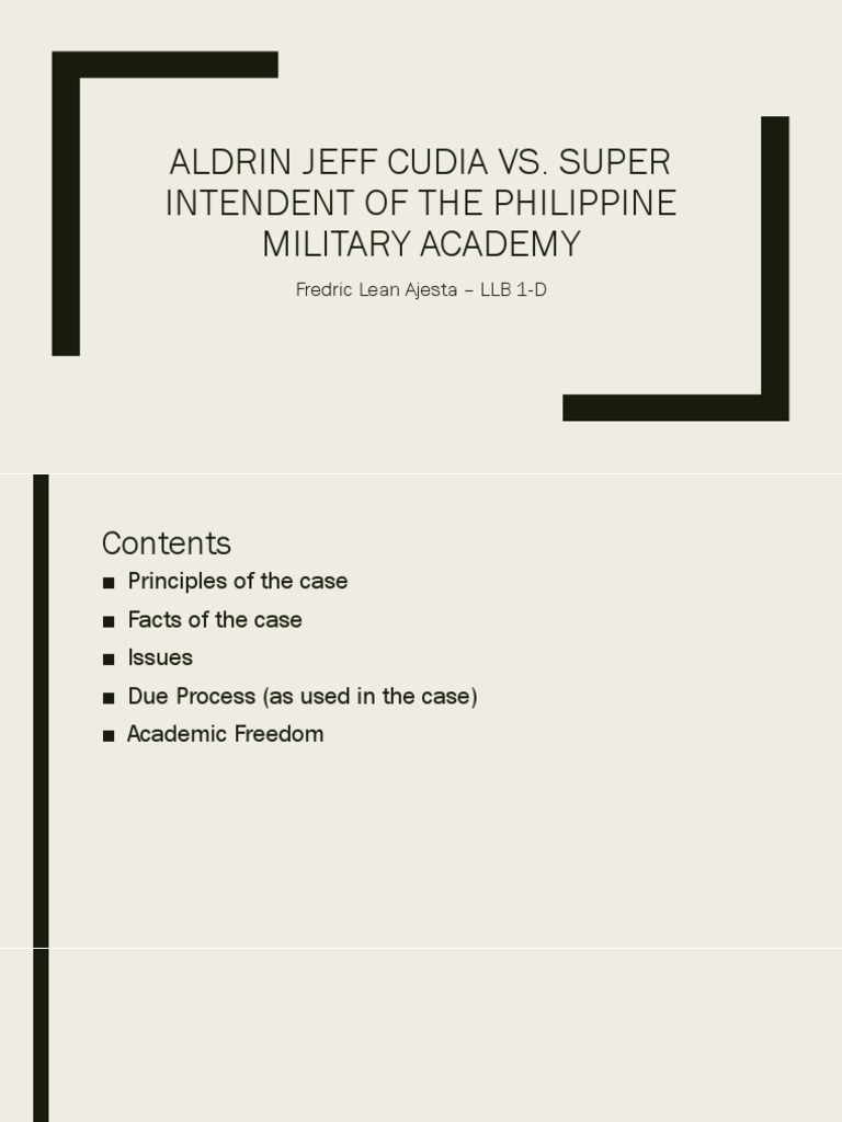 Aldrin Jeff Cudia vs. Super Intendent of The Philippine Military ...