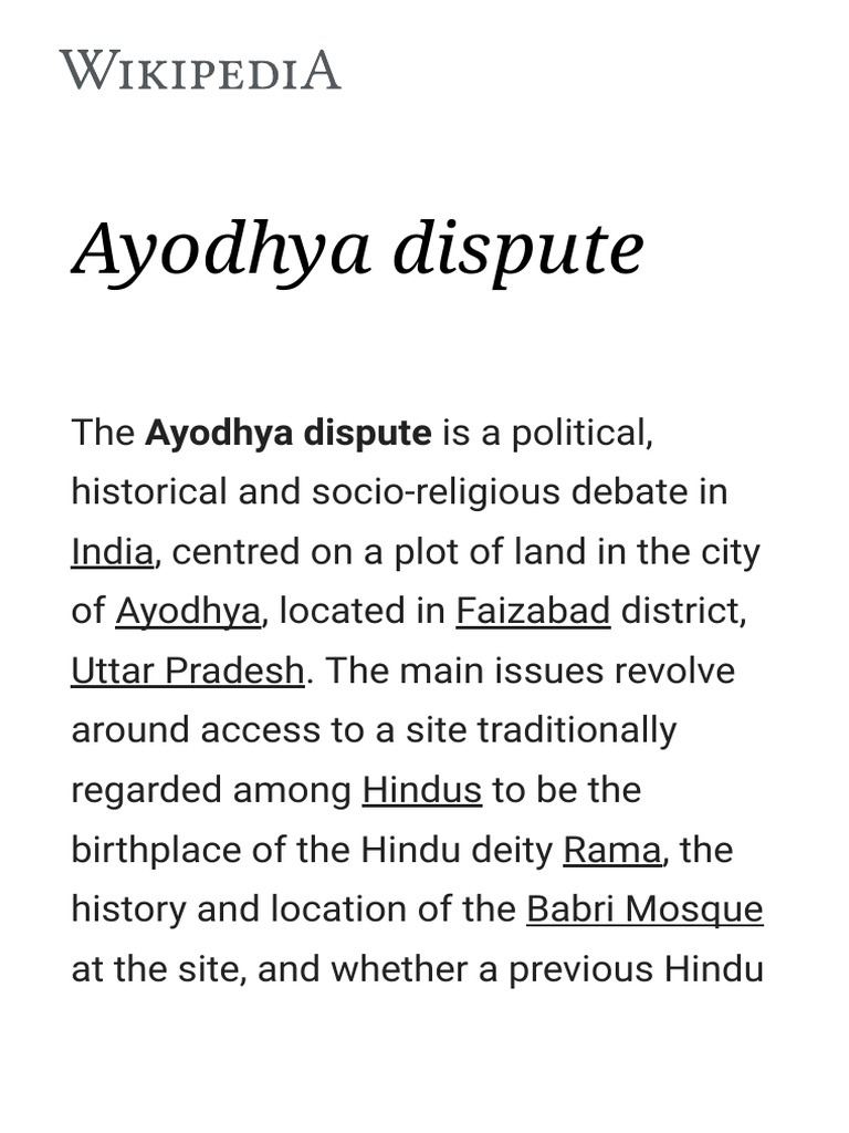 Ayodhya Dispute - Wikipedia PDF | PDF | Bharatiya Janata Party | Sikhism