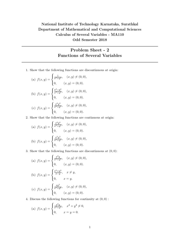 Problem Sheet - 2 Functions of Several Variables | PDF | Variable (Mathematics) | Logic