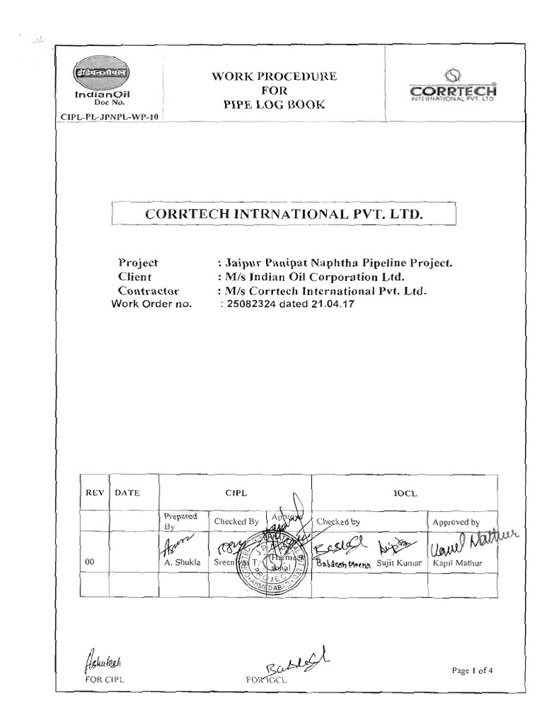 10-Work Procedure For Pipe Log Book | PDF