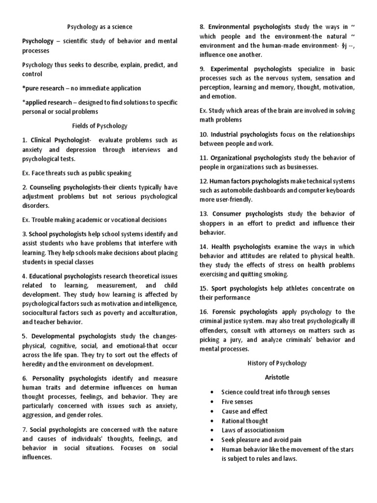 Psychology - Scientific Study of Behavior and Mental | PDF | Thought ...
