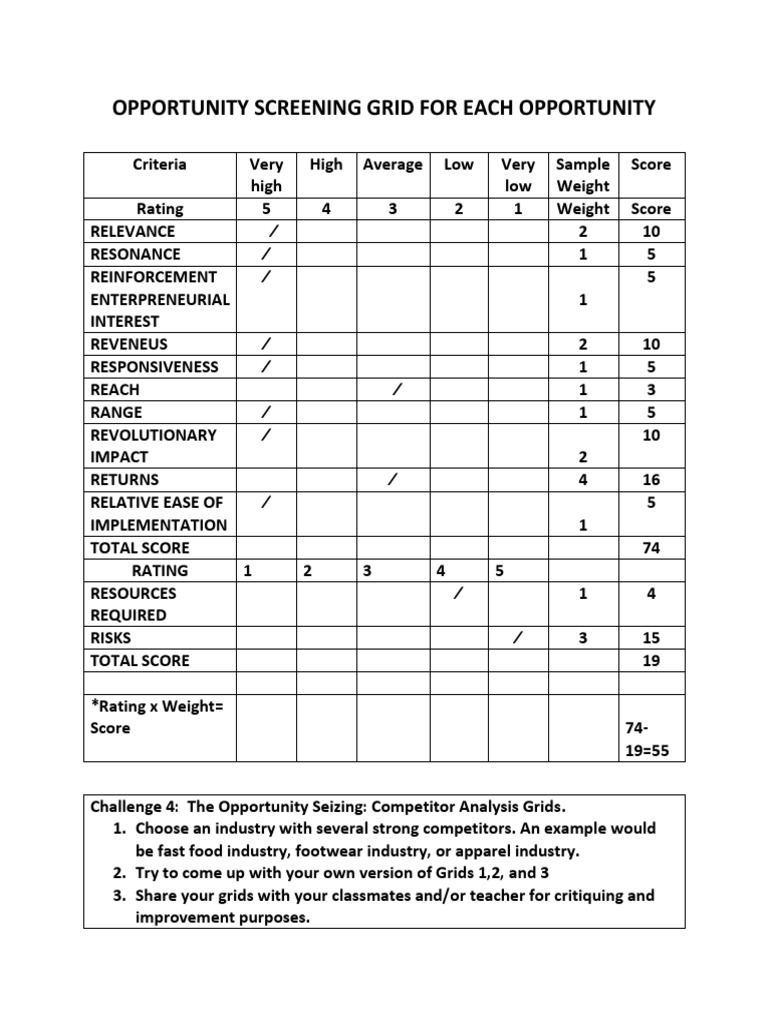 Opportunity Screening Grid For Each Opportunity | PDF