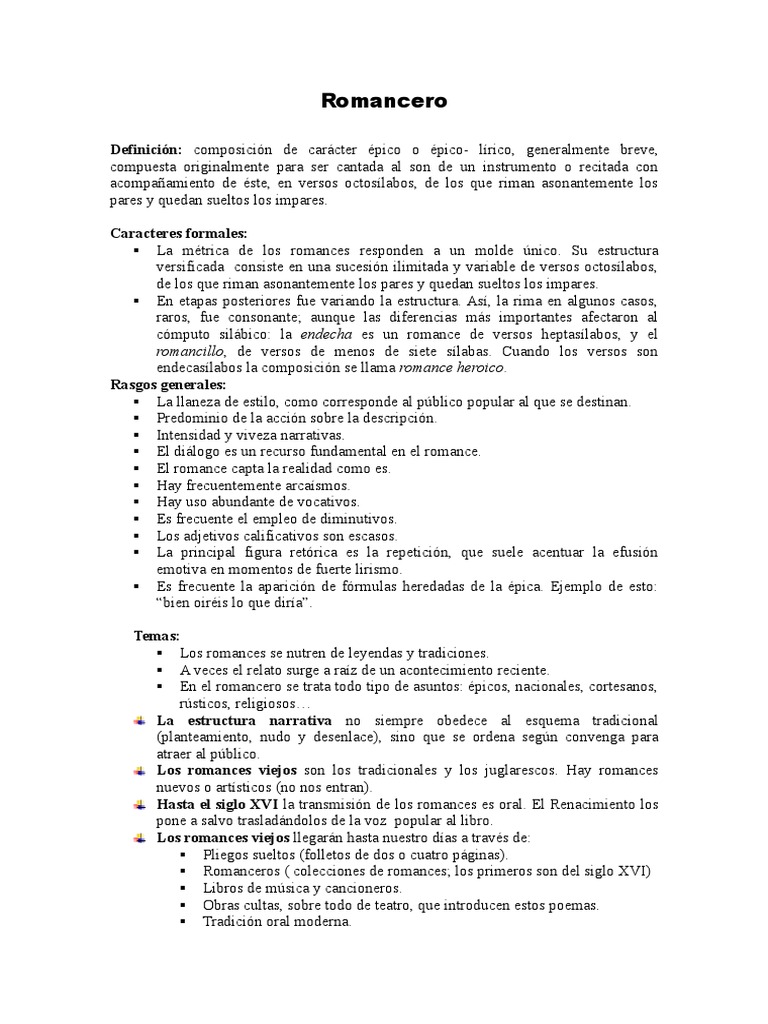 Estructura y características del romance | PDF | Cortejo | Poesía
