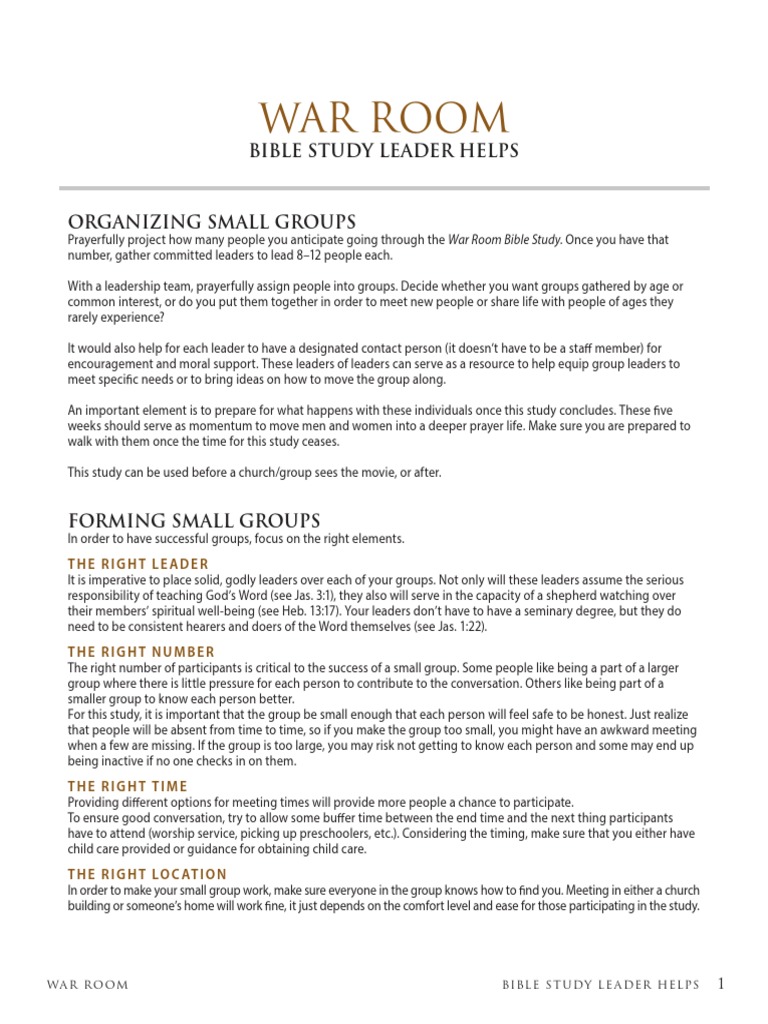 War Room: Bible Study Leader Helps | PDF | Leadership | Psychology