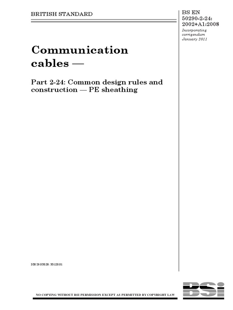 British Standards BS EN 50290-2-24-2002 + A1-2008 (2011) | PDF ...