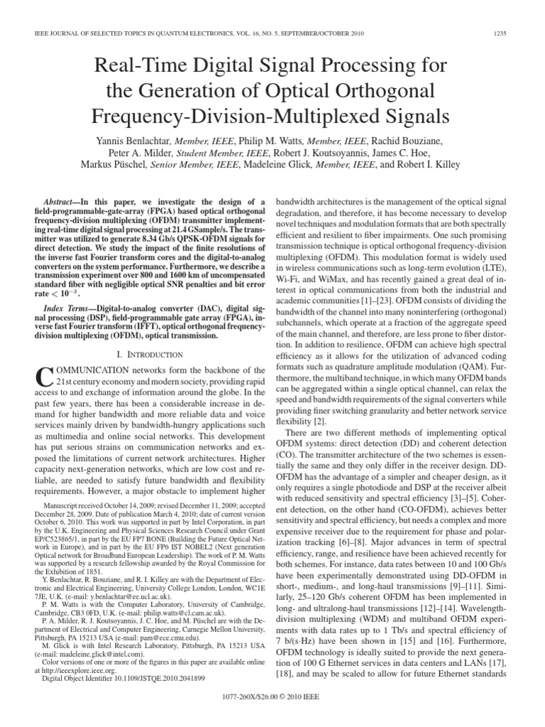 Real-Time Digital Signal Processing For The Generation of Optical Orthogonal Frequency-Division ...