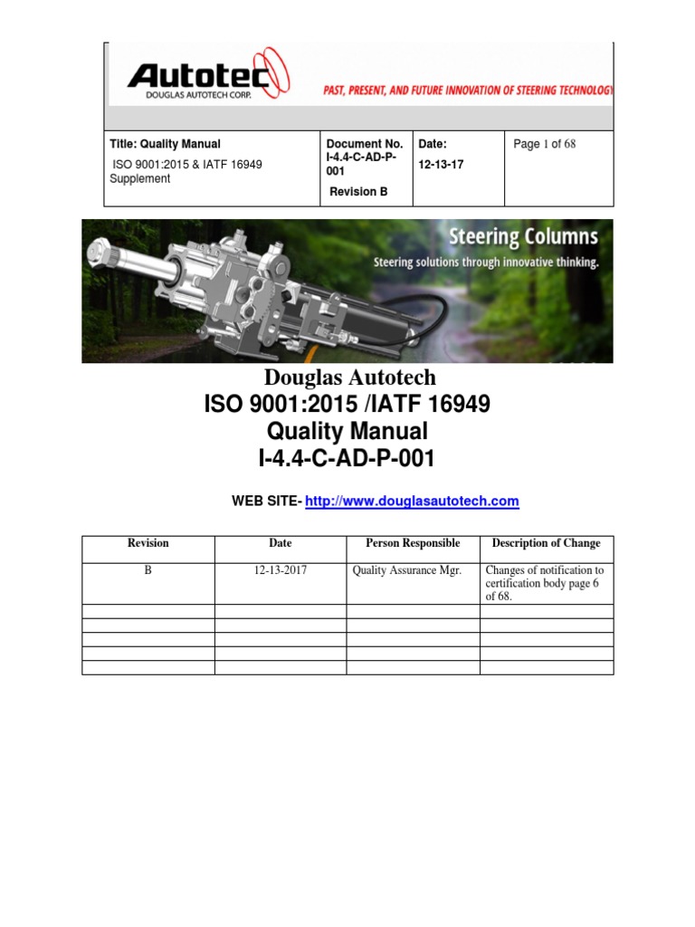 Douglas Autotech Quality Manual IATF 16949 | PDF | Quality Management ...