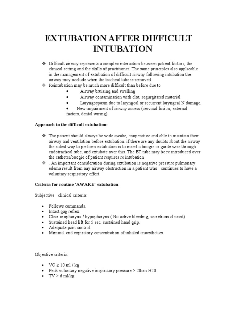 Extubation After Difficult Intubation | PDF | Pulmonology | Respiration