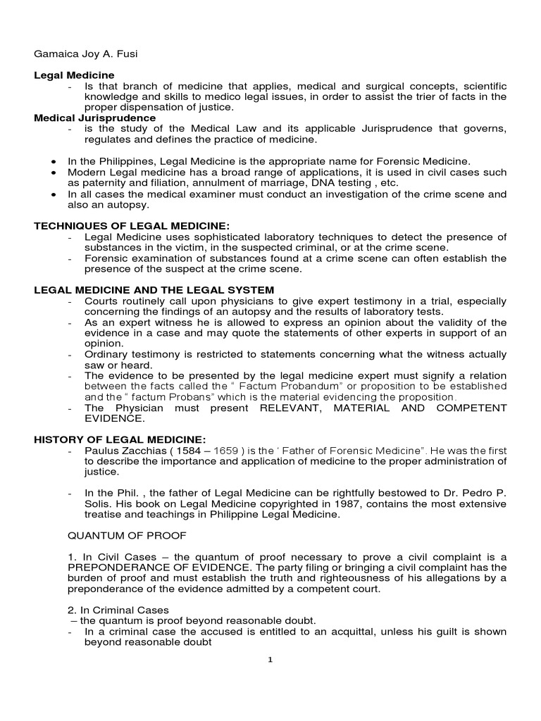 Legal Medicine | PDF | Burden Of Proof (Law) | Forensic Science