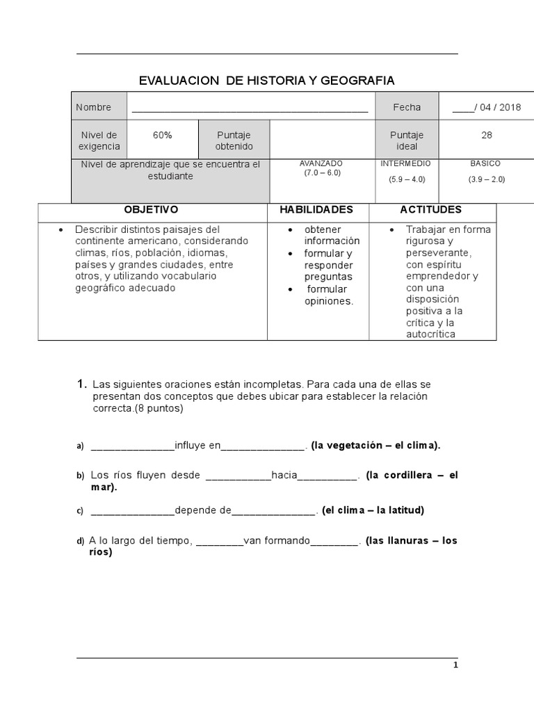 Prueba de Historia Continente Americano | PDF | Américas | Andes