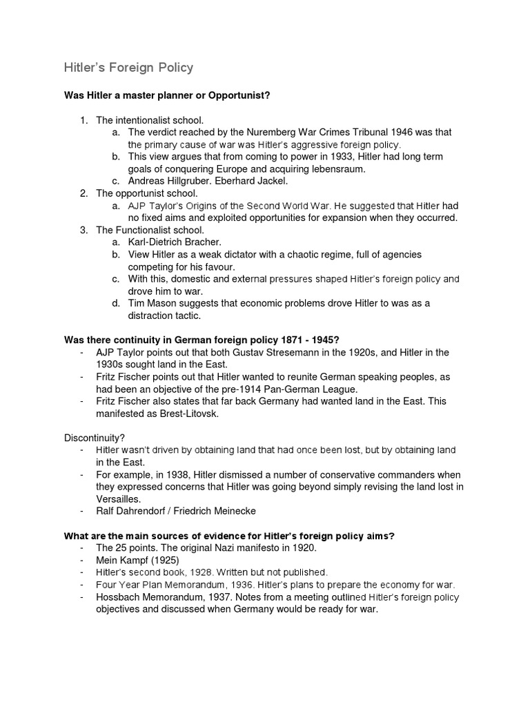 Hitler Foreign Policy | PDF | Adolf Hitler | Nazi Germany