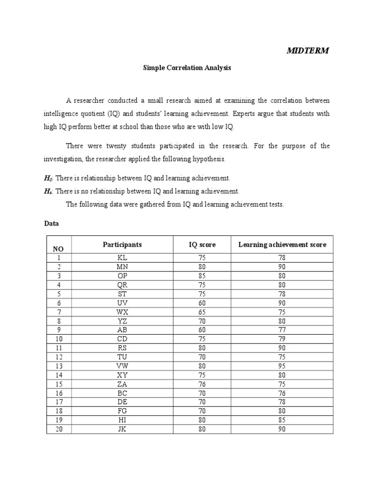 Simple Correlation Analysis: Midterm | PDF | Correlation And Dependence ...