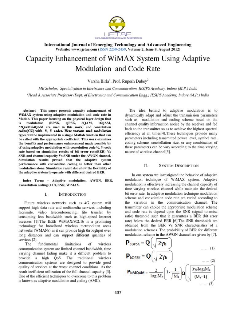 Capacity Enhancement of Wimax System Using Adaptive Modulation and Code ...