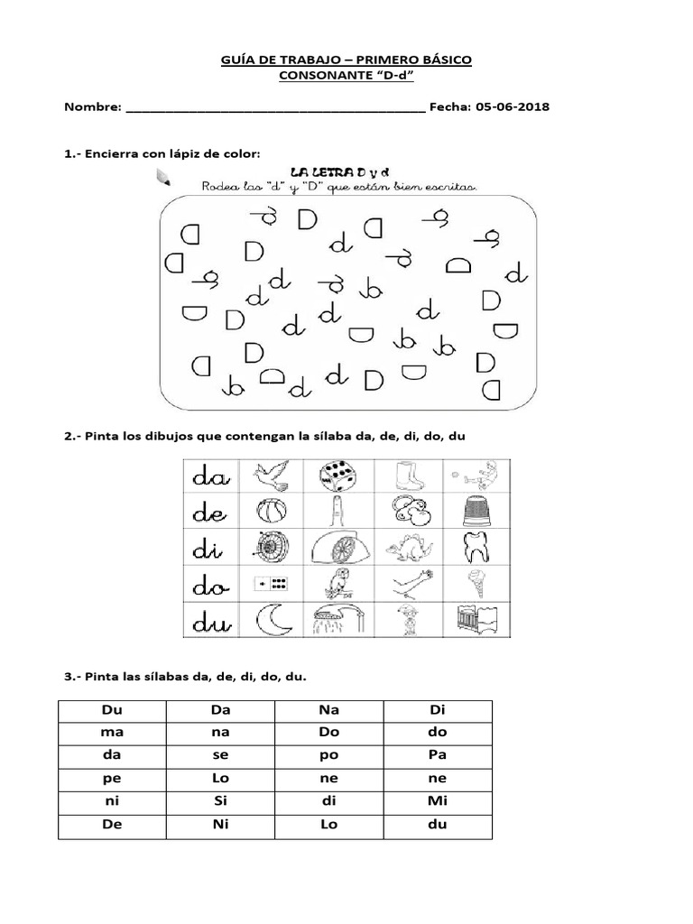 Guía de Trabajo Letra D | PDF