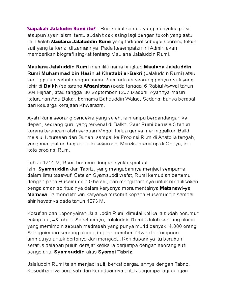 10 Contoh Puisi Jalaludin Rumi | PDF