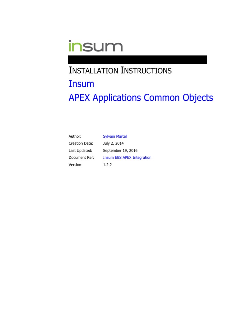 Insum - APEX Application Common Objects - Installation Instructions ...