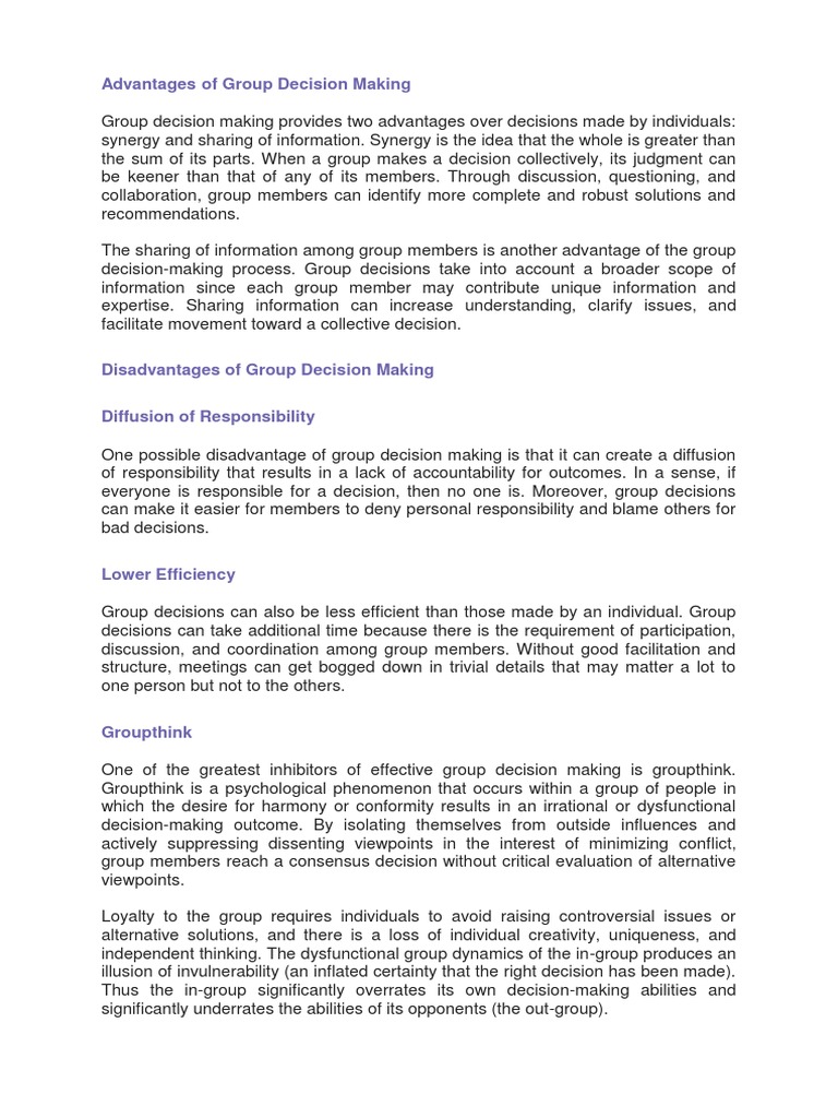Advantages and Disadvantages of Group Decisions | PDF | Group Decision ...