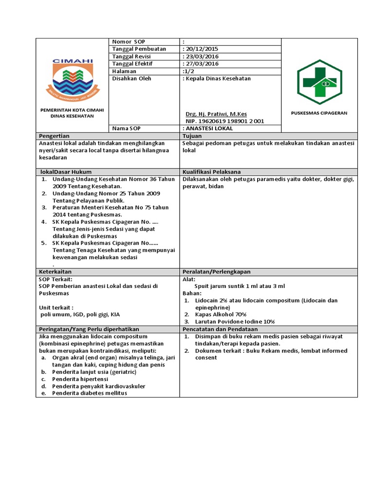 7.7.1.3 Sop Anastesi Lokal | PDF