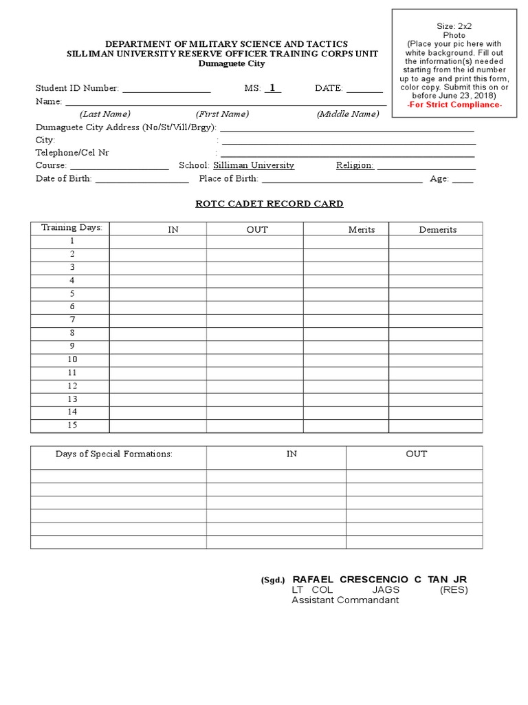 Cadet Record Card 2018-2019 | PDF
