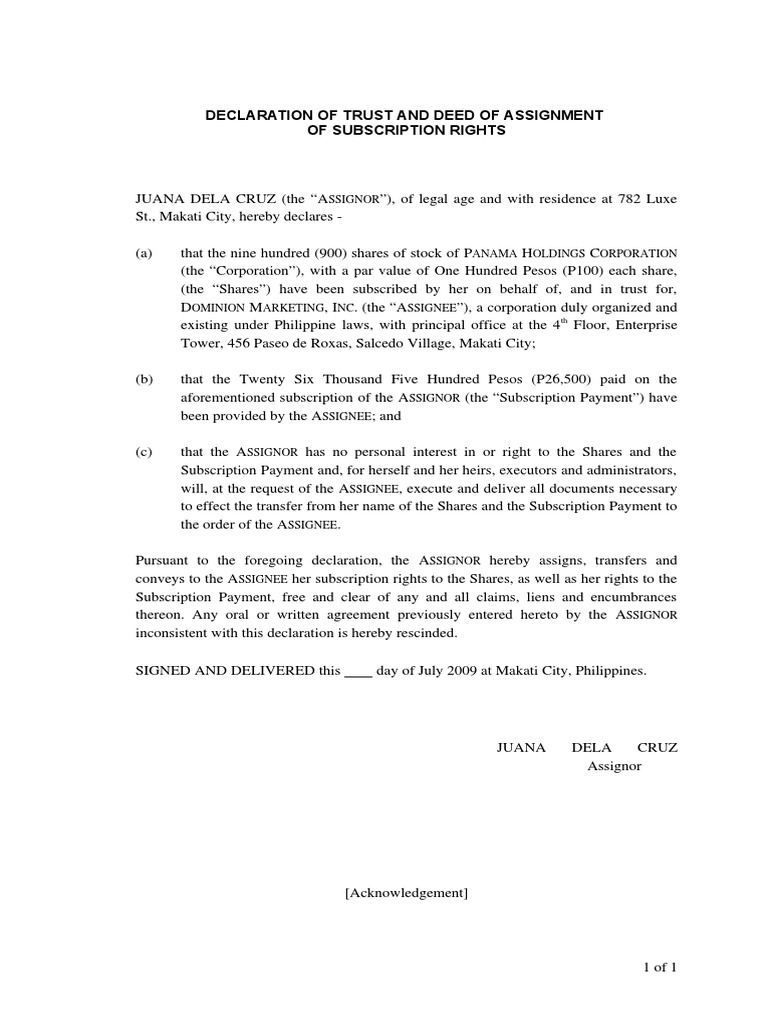 6 - Declaration of Trust and Deed of Assignment