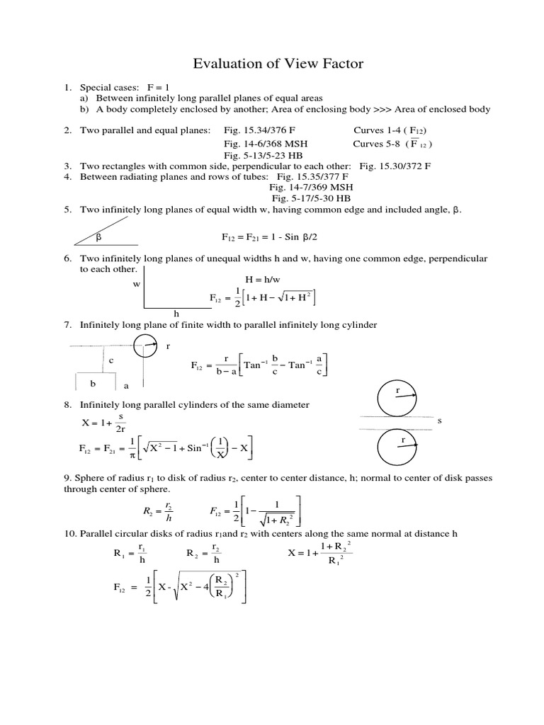 Evaluation of View Factors Between Geometric Shapes: Formulas and ...