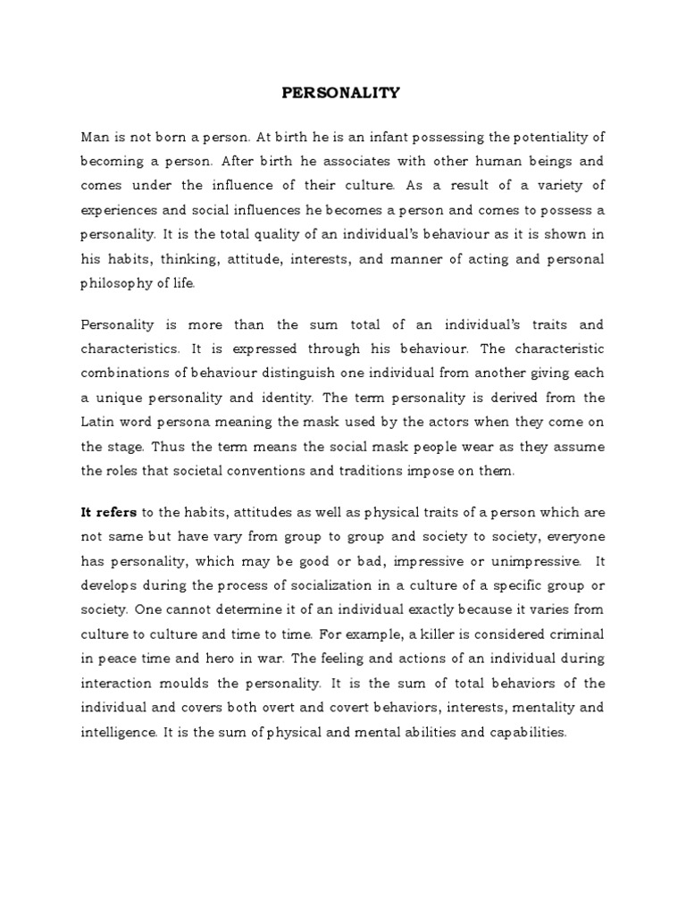 Understanding Personality: An Analysis of the Development, Types, and Definitions of Personality ...