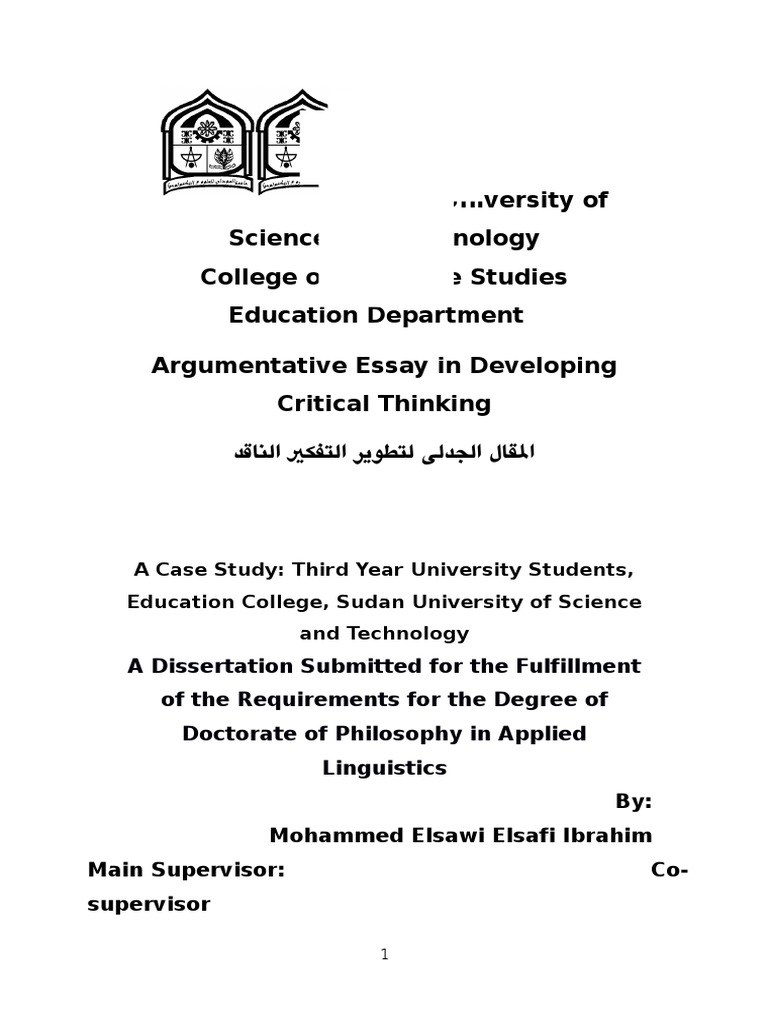 Argumentative Essay in Developing Critical Thinking | PDF | Critical Thinking | Thought