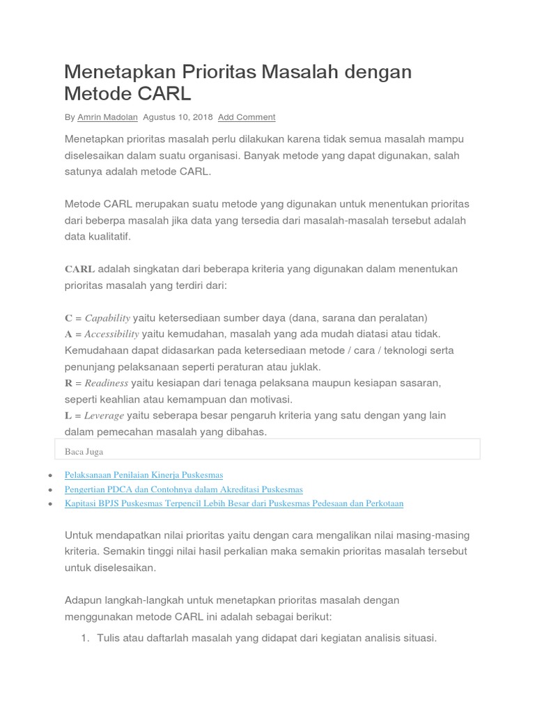 Menetapkan Prioritas Masalah Dengan Metode CARL | PDF