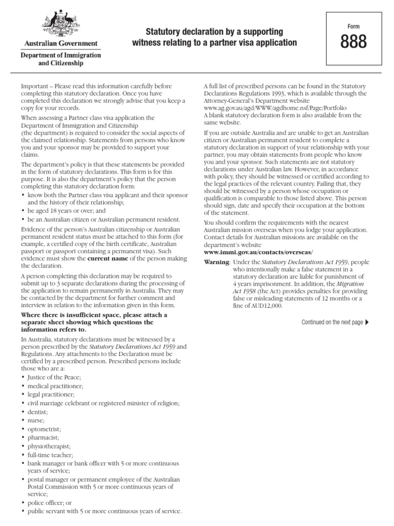 Form 888: Supporting Witness Declaration | PDF | Government | Justice