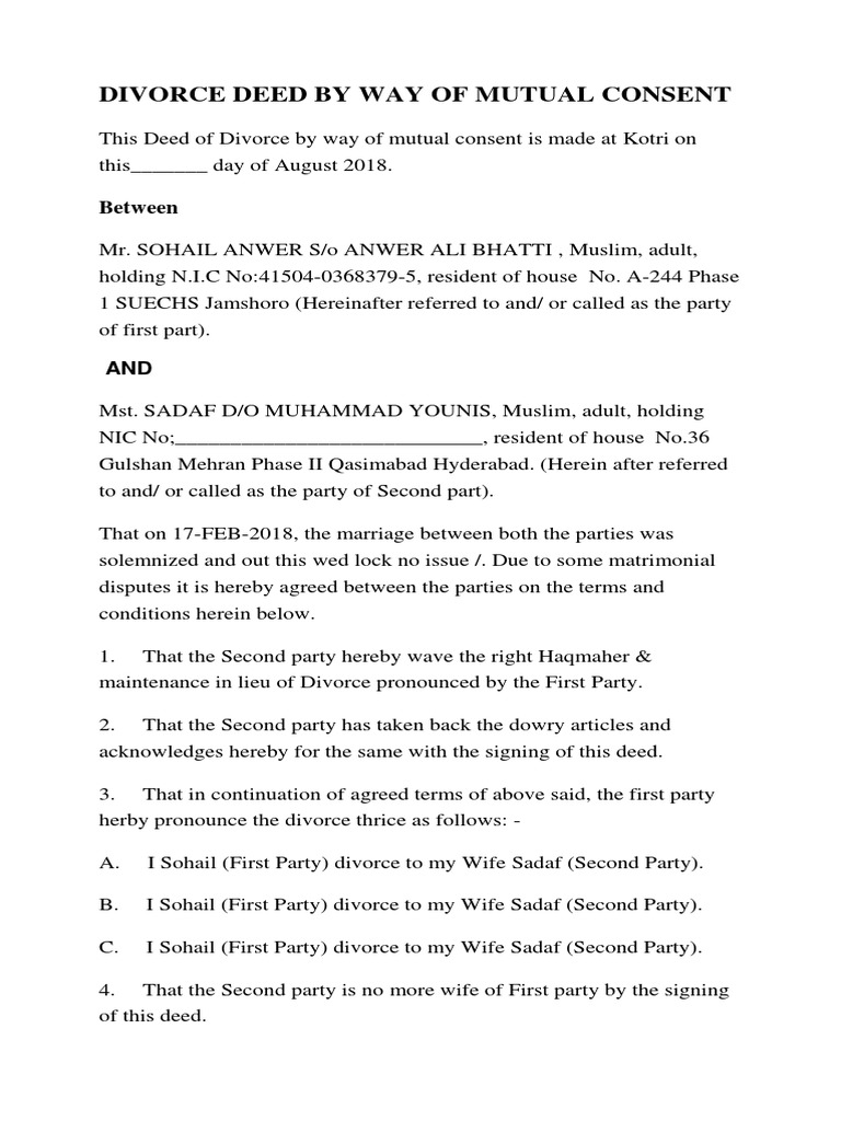 Sohail Divorce Deed | PDF