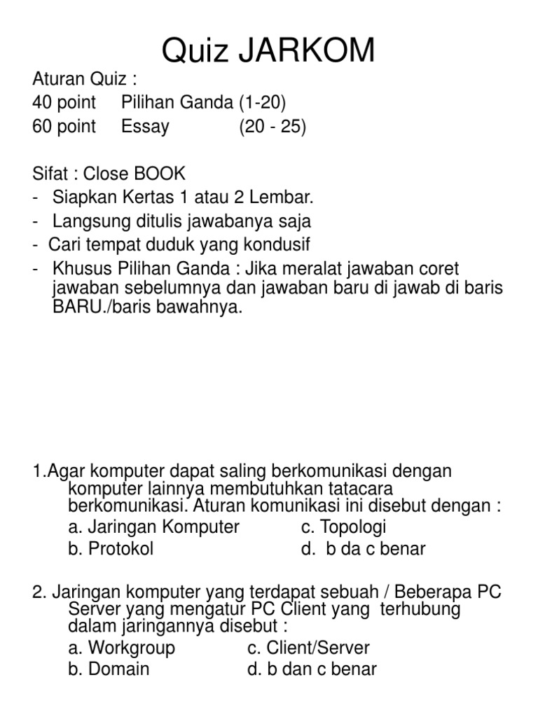 Quiz Jarkom | PDF | Teknologi & Rekayasa