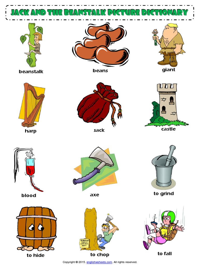 Jack and The Beanstalk Fairy Tale Esl Picture Dictionary Worksheet PDF ...