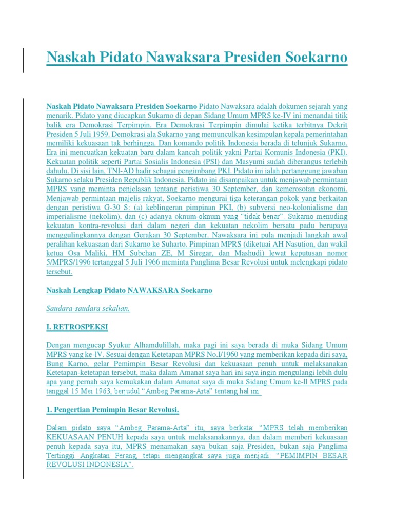 Naskah Pidato Nawaksara Presiden Soekarno | PDF