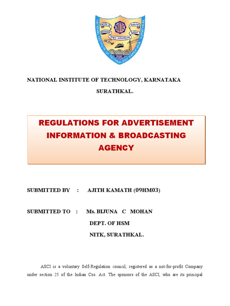 Regulations For Advertisement Information & Broadcasting Agency | PDF ...
