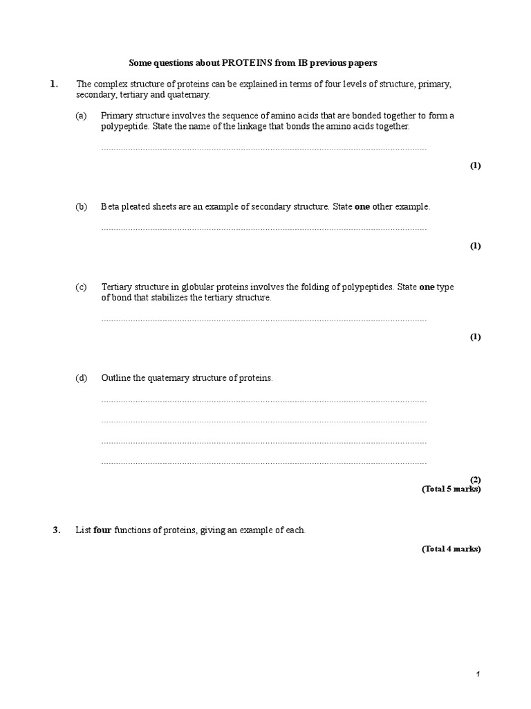 IB Protein Structure Questions | PDF | Peptide | Proteins