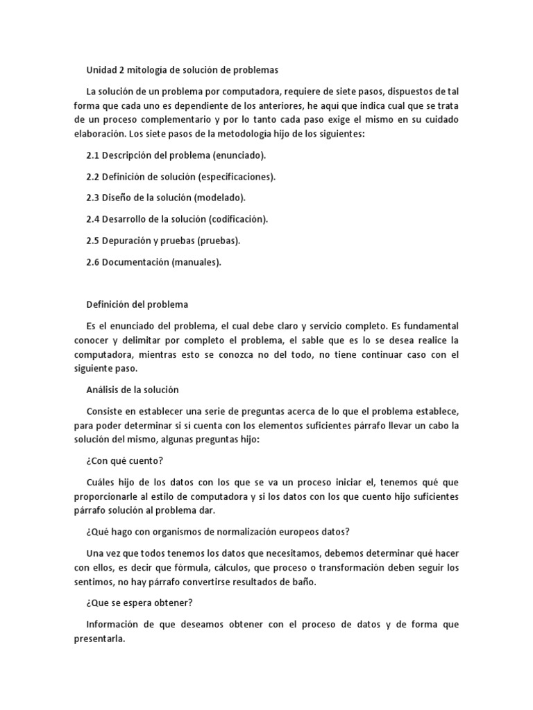 Unidad 2 Mitología de Solución de Problemas PDF | PDF | Algoritmos ...