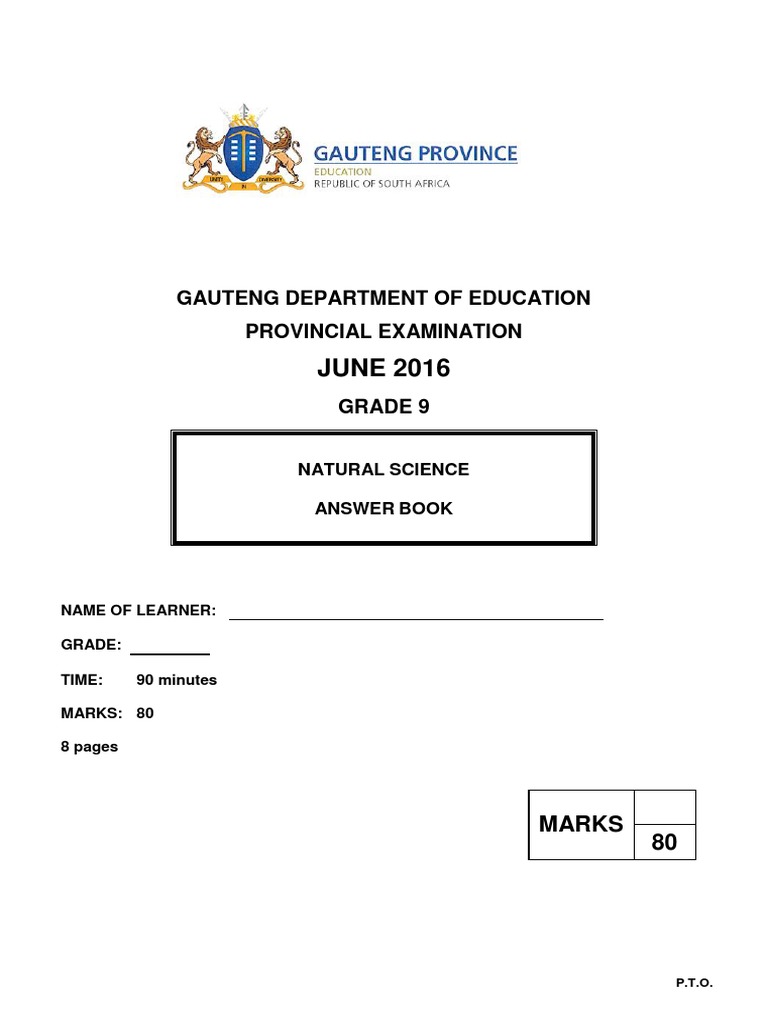 Grade 9 Natural Science June Exam 2016 | PDF | Digestion | Nature