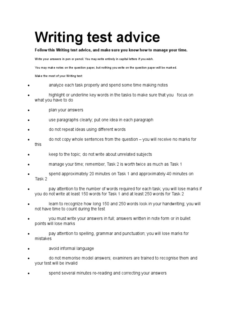 Writing Test Advice: Follow This Writing Test Advice, and Make Sure You ...