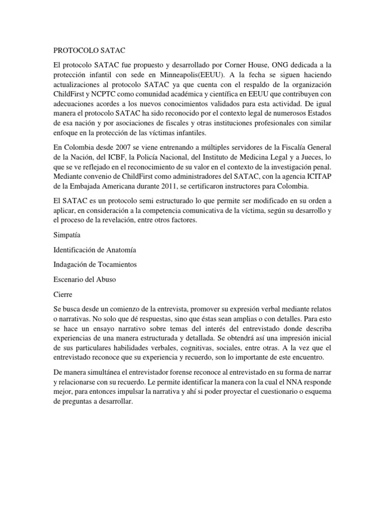 Protocolo SATAC en Abuso Infantil | PDF | Abuso Sexual Infantil | Adultos