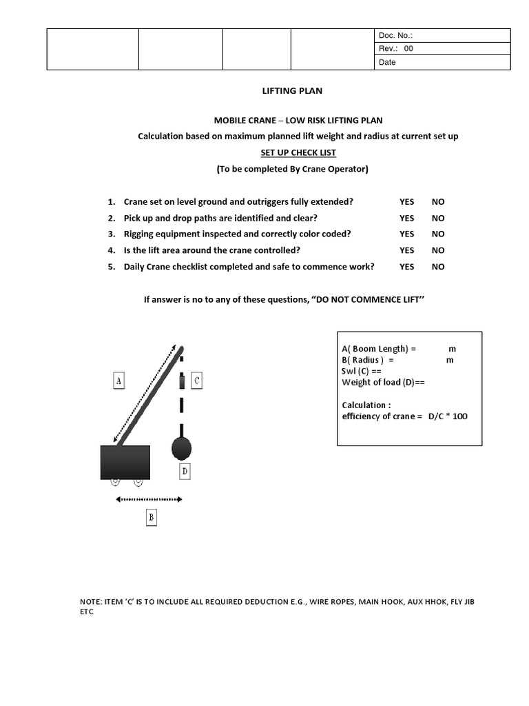 Lifting Plan | PDF | Crane (Machine) | Manufactured Goods