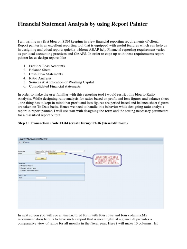 An Introduction to Creating Ratio Analysis Reports Using Report Painter | PDF | Areas Of ...