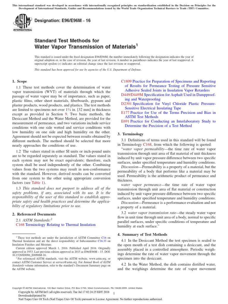 Astm E96 PDF | PDF | Humidity | Density