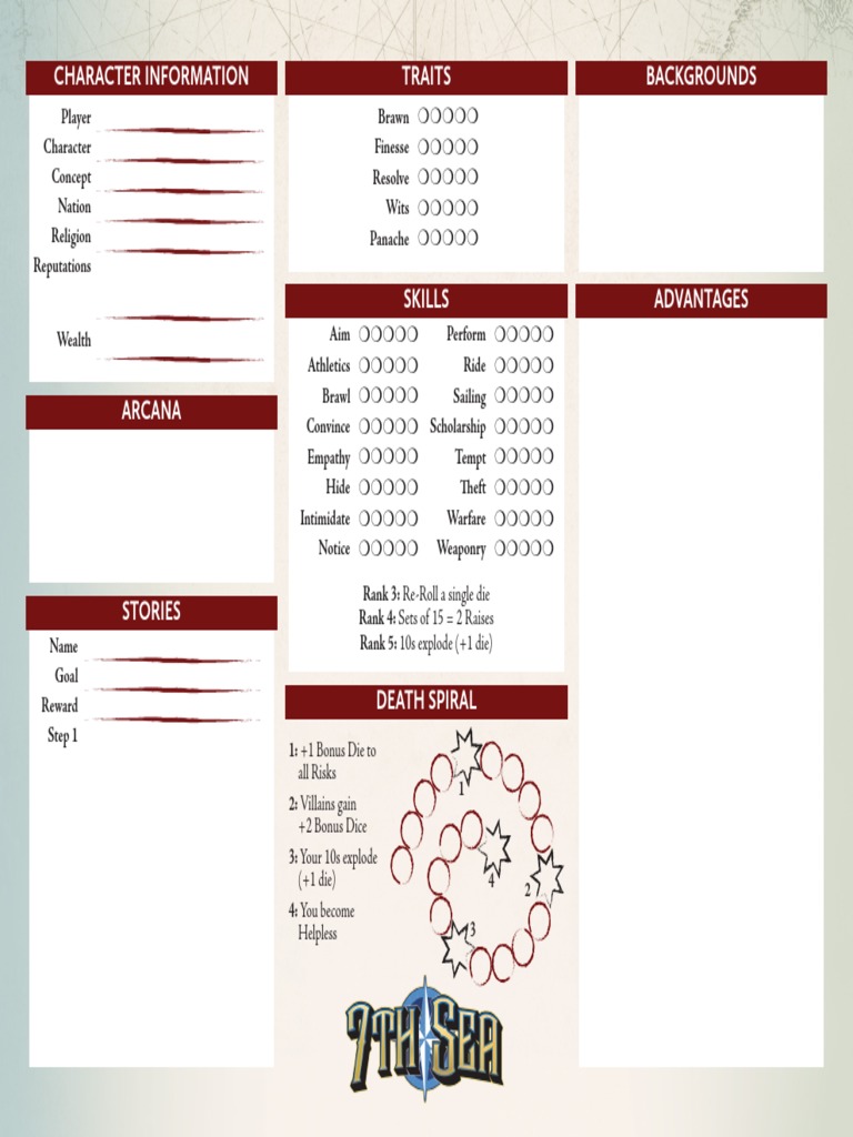 7th Sea Character Sheet PDF | PDF