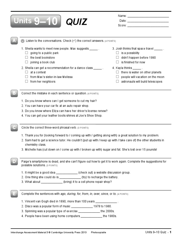 Interchange 4th Edition Units 9-10 | PDF