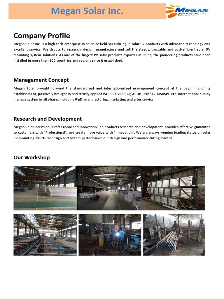 Megan Solar Inc.: Company Profile | PDF | Roof | Screw