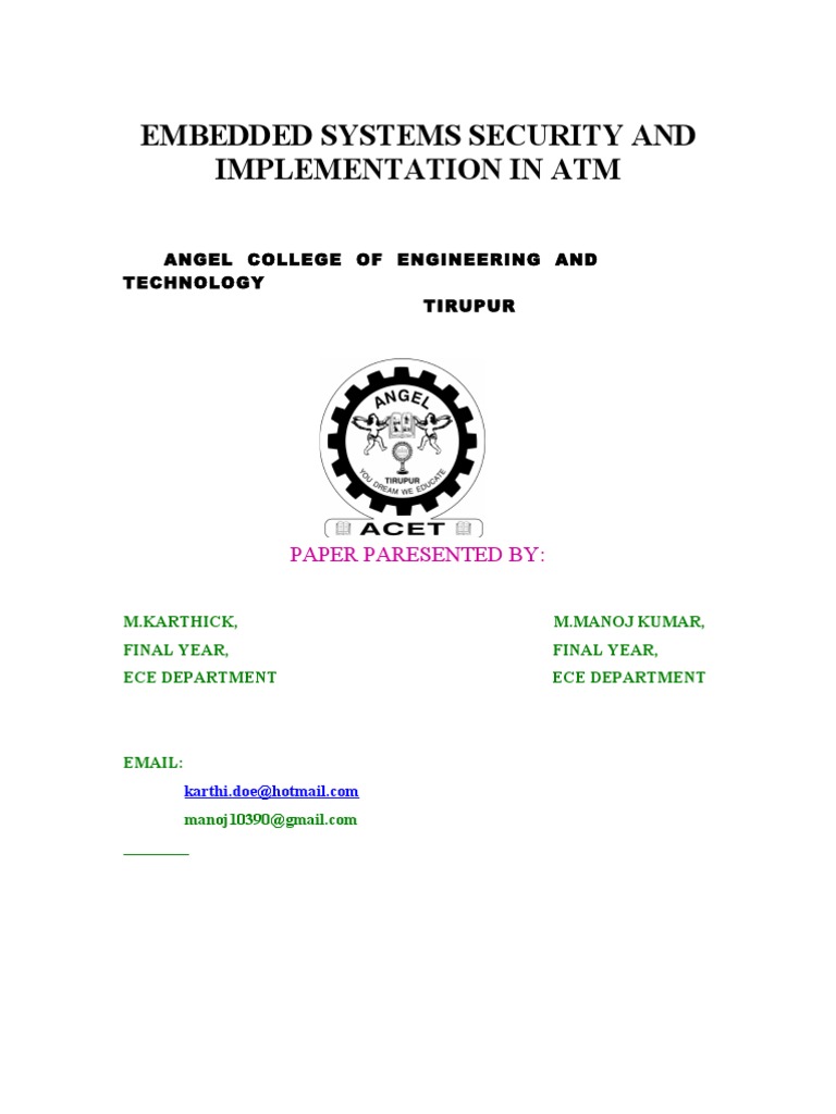 Embedded Systems Security & Implementation in Atm | PDF | Personal ...